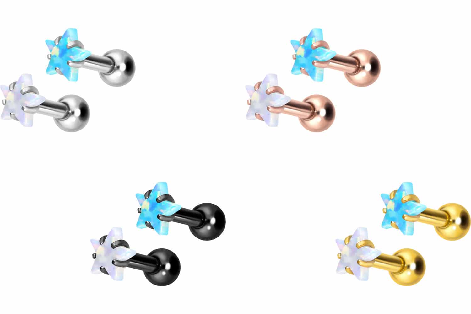 Titanum ear piercing with internal thread STAR + SYNTHETIC OPAL ...